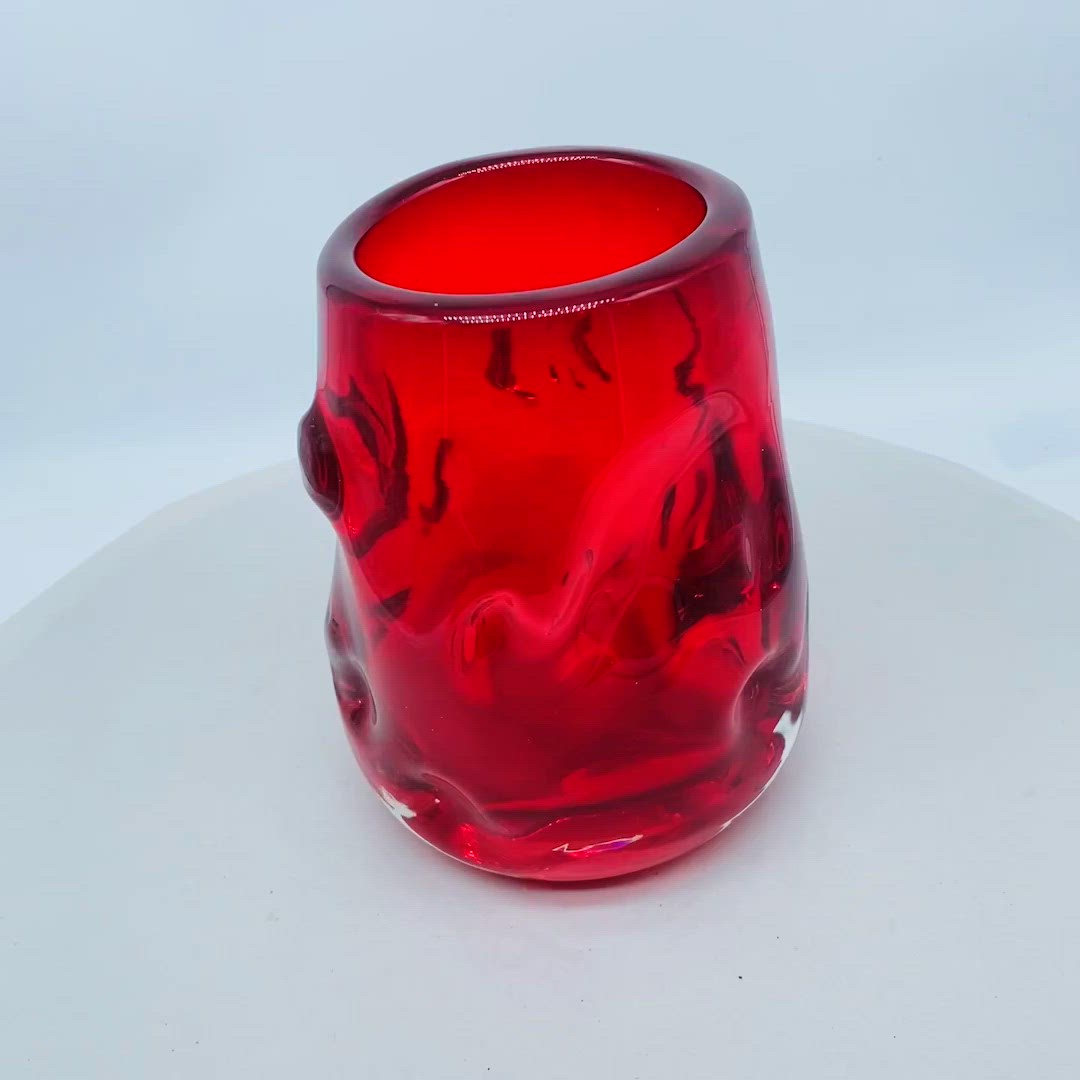 Whitefriars Ruby Red Art Glass 1960s Vase Vintage Hand Blown 5 inch