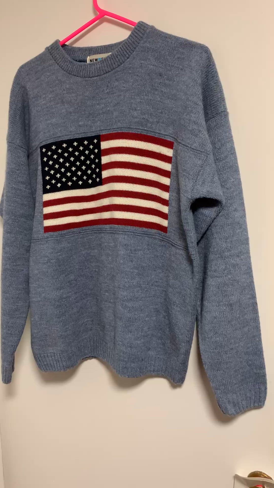 New Ear USA Flag Knit Sweater Made in U.S.A. Sz. L