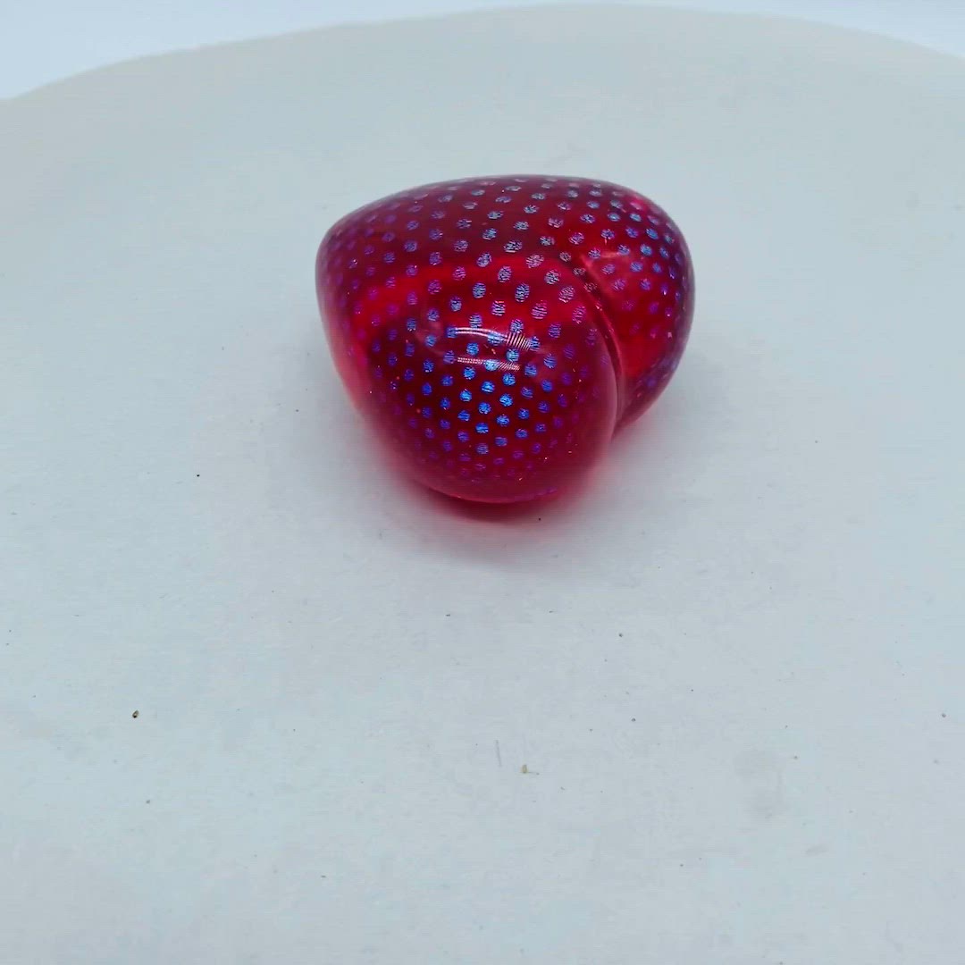 24 Robert Held Red Art Glass Heart Shaped Paperweight with Purple Dots ...